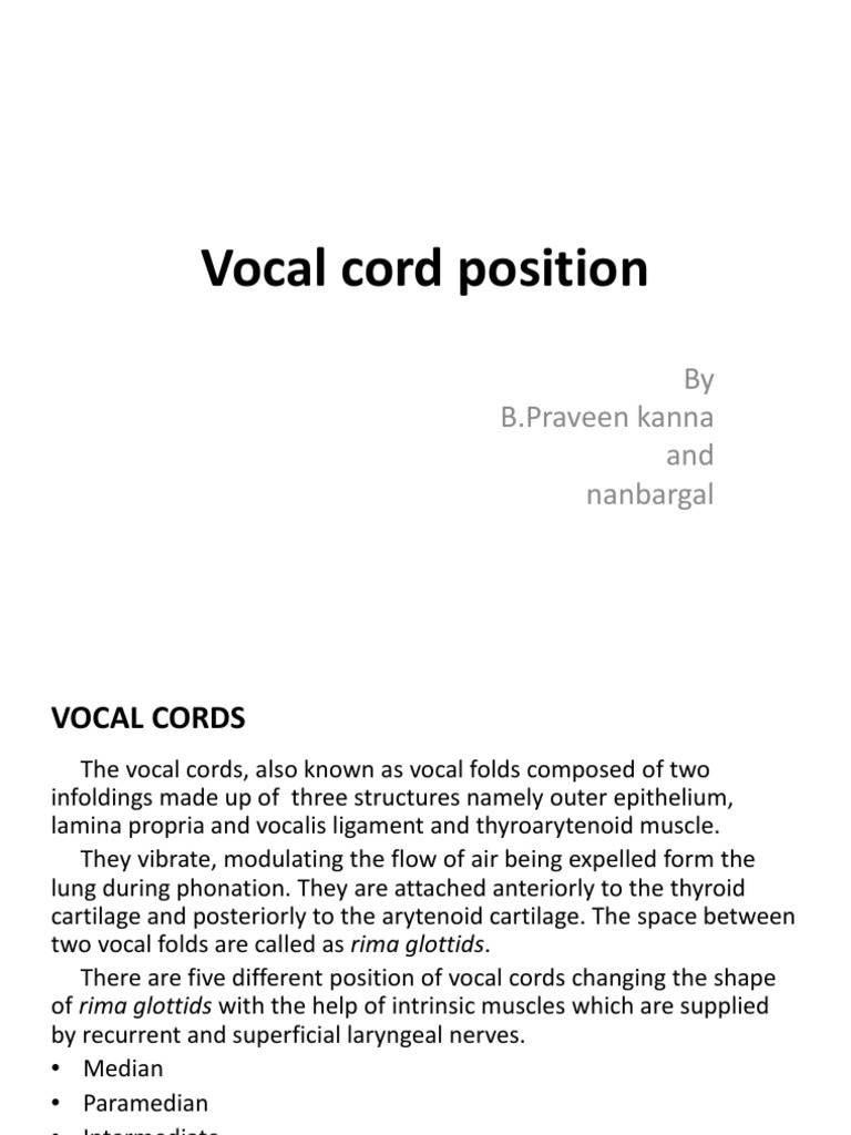 Position of Vocal Cord | PDF | Larynx | Human Throat