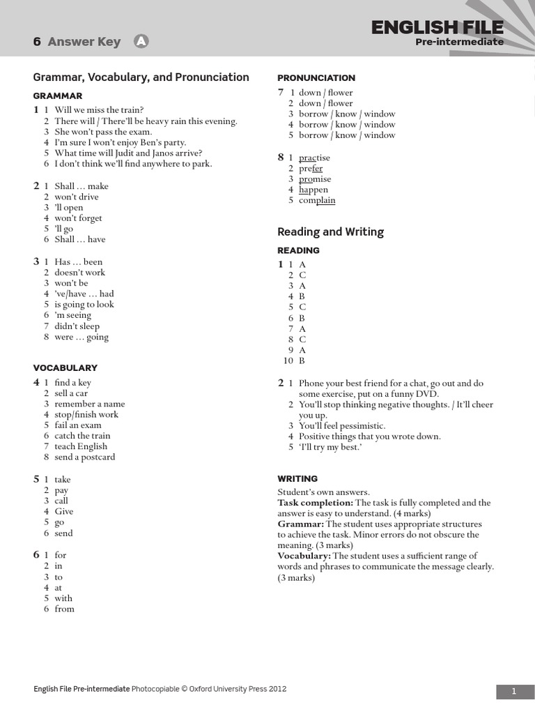 EF3e Preint Filetest 06 Answerkey PDF | PDF | English Language | Vocabulary