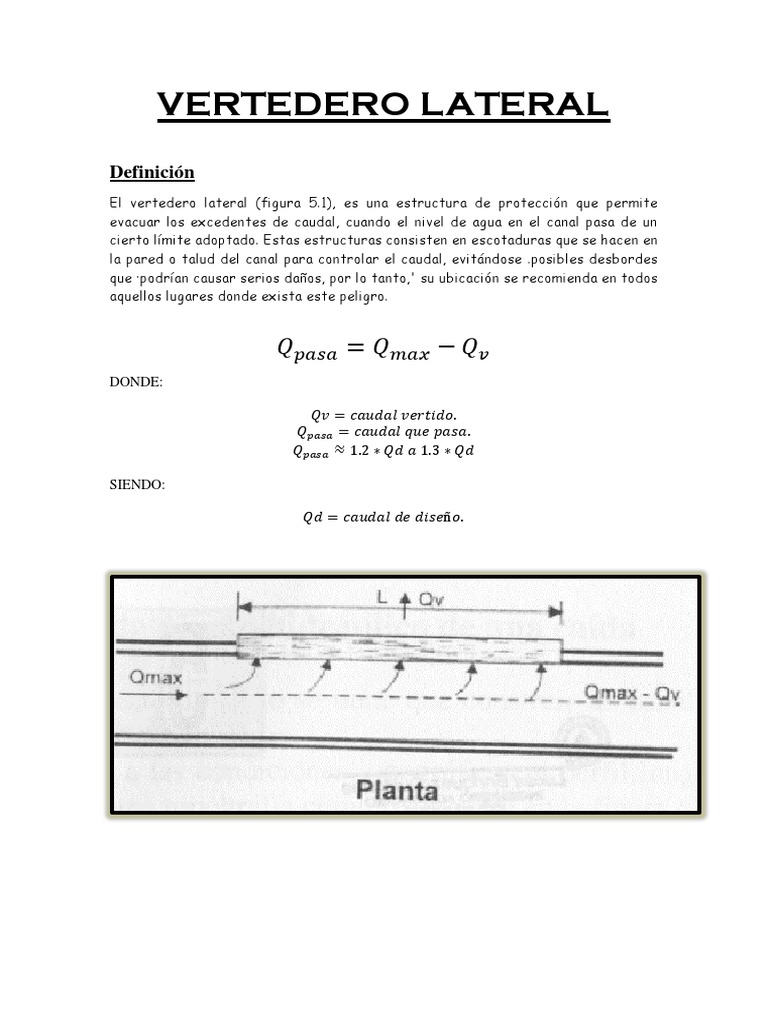 Diseño y caudal de vertederos laterales | PDF | Descarga (hidrología ...
