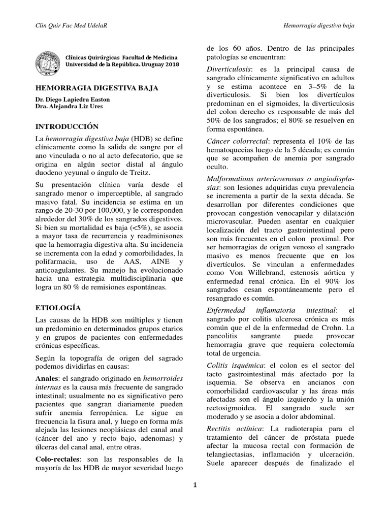 Hemorragia Digestiva Baja CQFM | PDF | Cáncer colonrectal | Diarrea