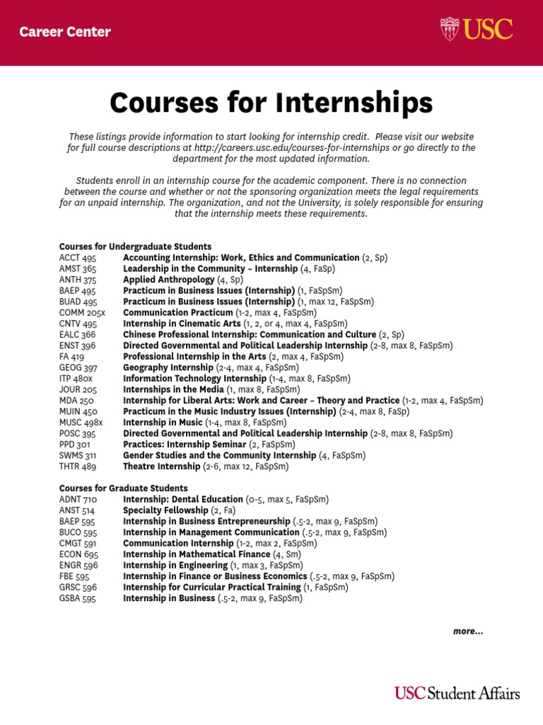 Courses For Internships: Career Center | PDF | Academia
