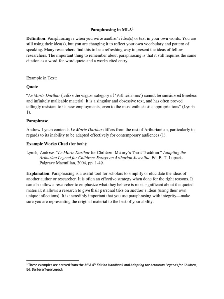 Paraphrasing in MLA | PDF