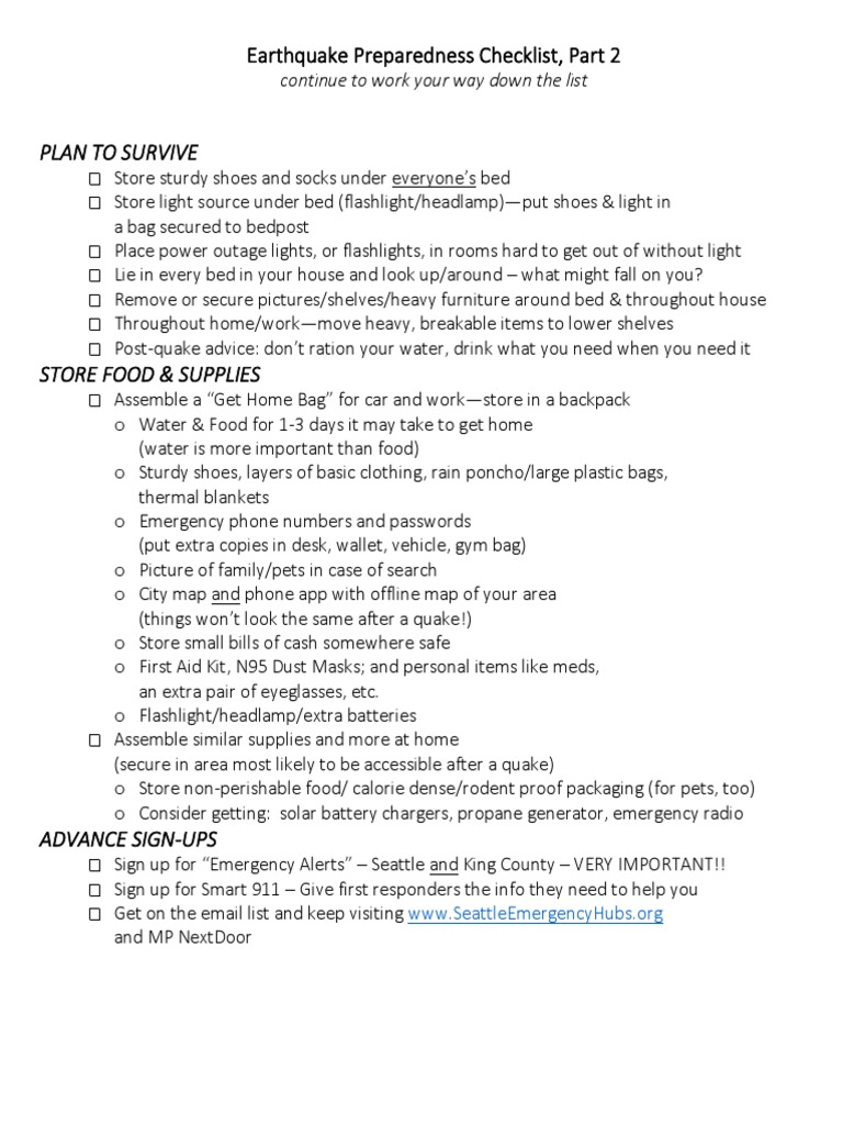 Earthquake Preparedness Checklist-Large | PDF