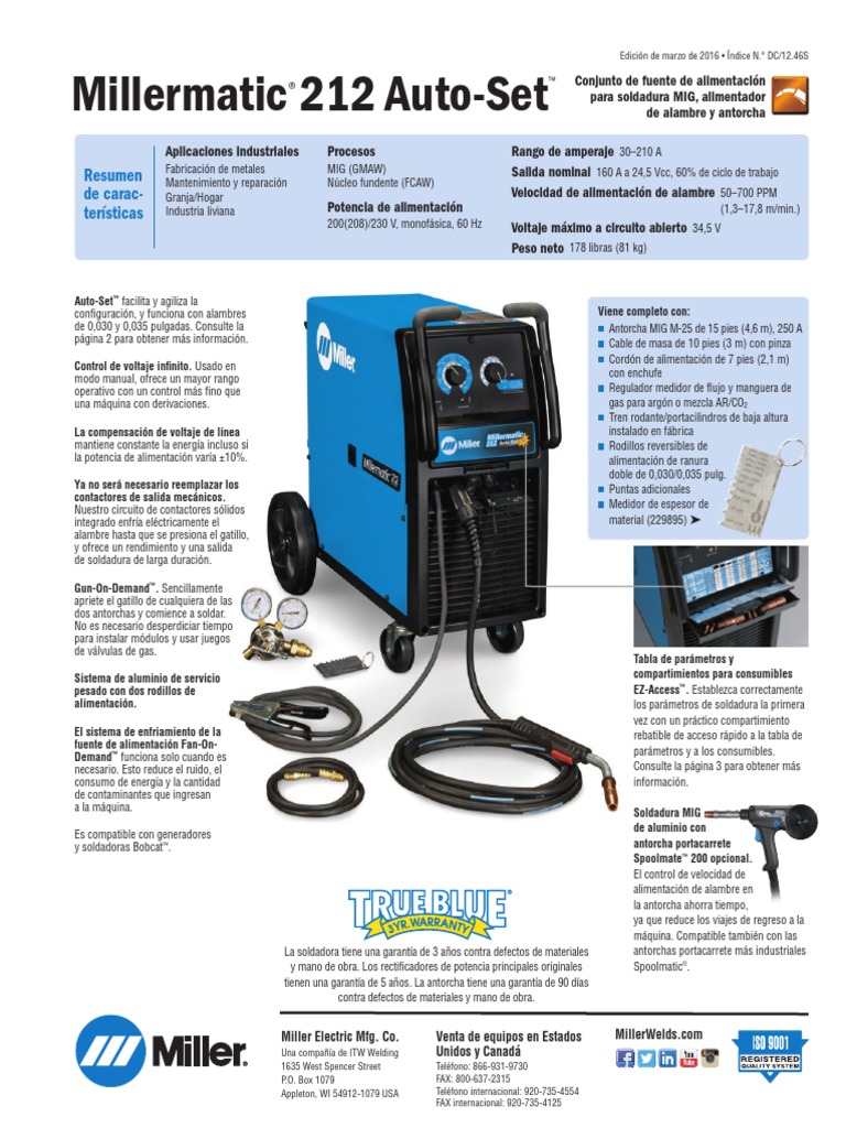 DC1246S Millermatic 212 AutoSet Spanish | PDF | Soldadura | Construcción
