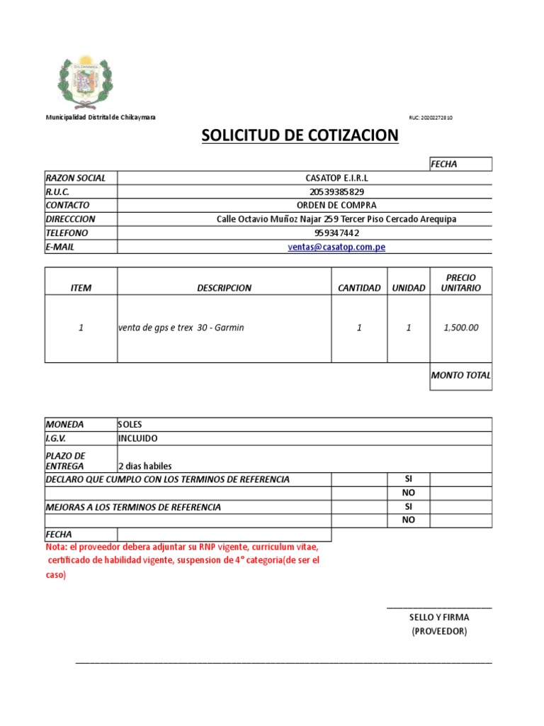 Modelo Solicitud Cotizacion Servicios Ultimo