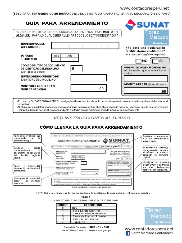 Guia de Arrendamiento Sunat Rellenable PDF | PDF | Business