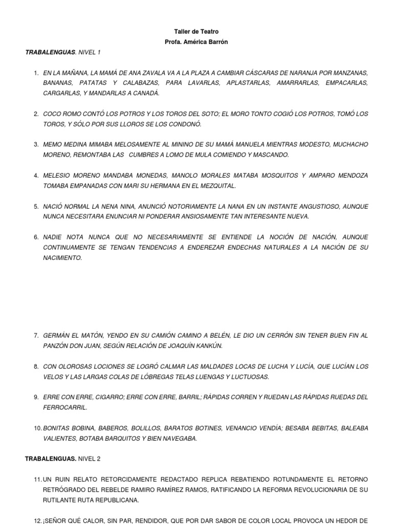 Ejercicios de Trabalenguas | PDF | Amor | Las emociones