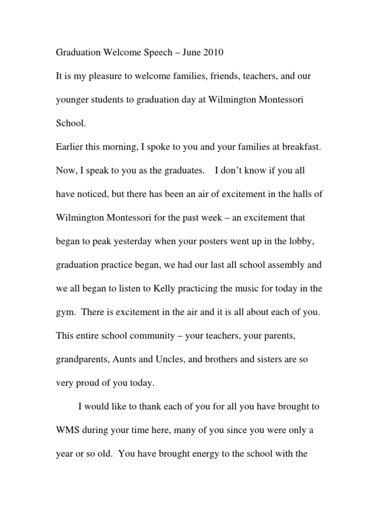 Graduation Welcome Speech 2010 PDF | PDF | Montessori Education