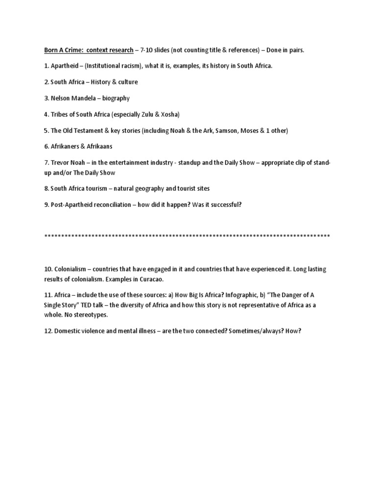 Born A Crime Context Presentations | PDF