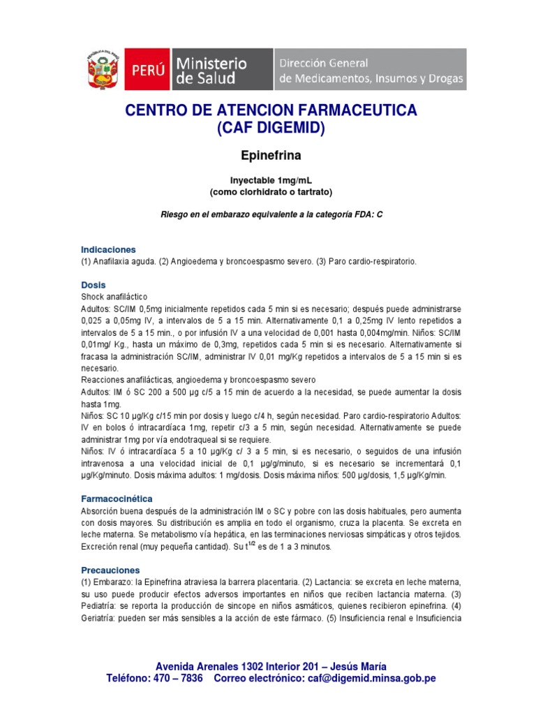 Epinefrina PDF | Descargar gratis PDF | Hipertensión | Farmacocinética