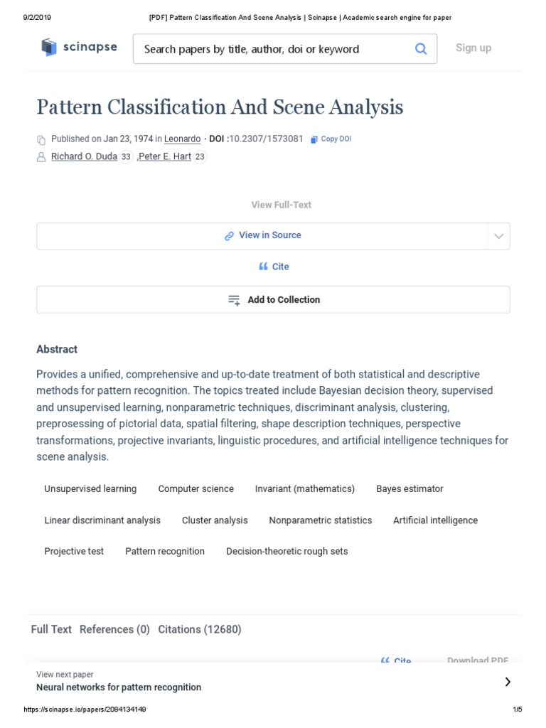 (PDF) Pattern Classification and Scene Analysis - Scinapse - Academic Search Engine For Paper ...
