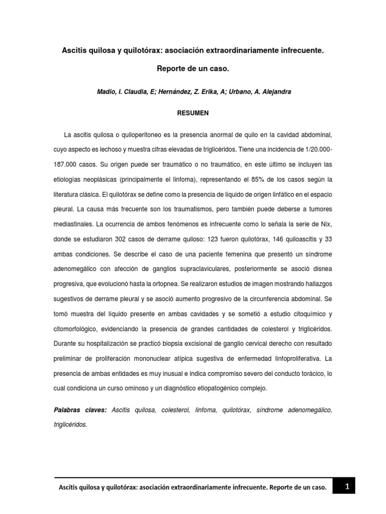 Ascitis Quilosa y Quilotórax: Caso Inusual | PDF | Sistema linfático ...