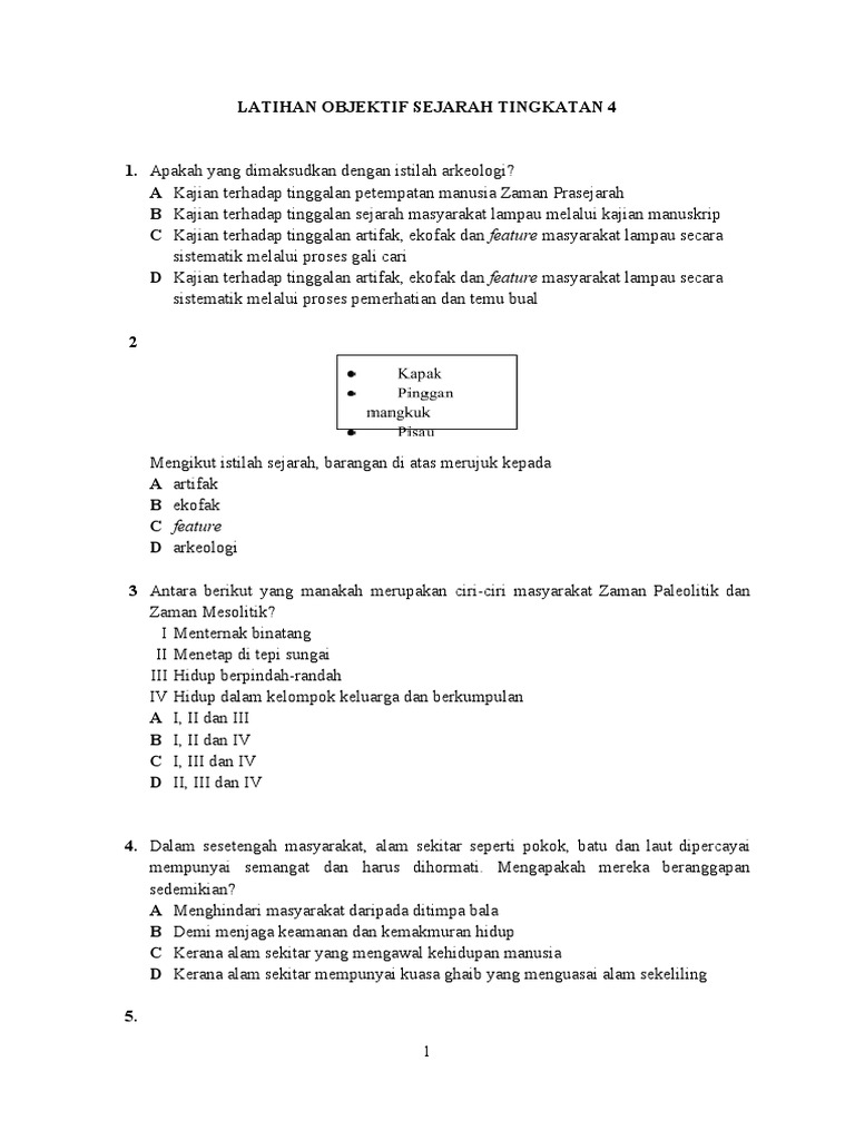 Latihan Objektif Sejarah Tingkatan 4 | PDF