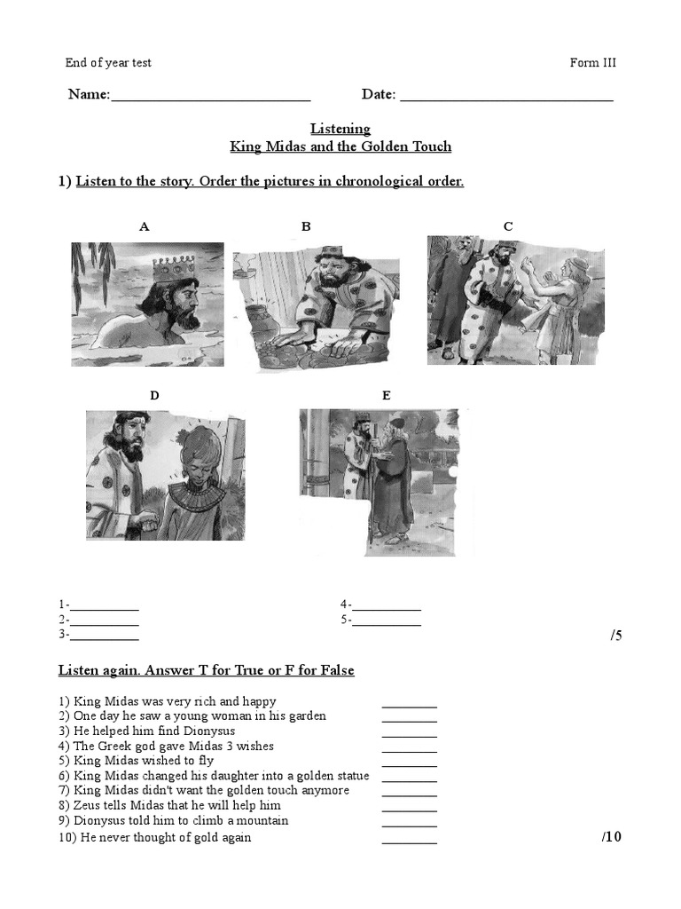 King Midas Test: Questions & Activities | PDF