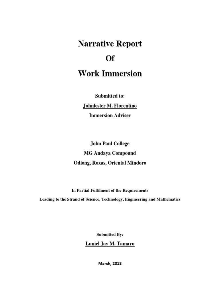 Narrative Report: Submitted To: Johnlester M. Florentino Immersion ...