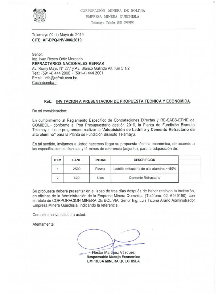 Carta Refrak | PDF | Business | Naturaleza