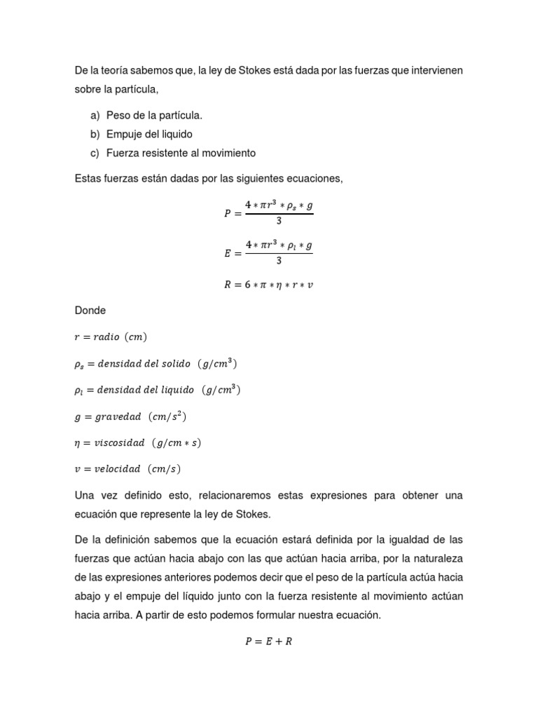 Demostracion Ley de Stokes | PDF | Fuerza | Ecuaciones