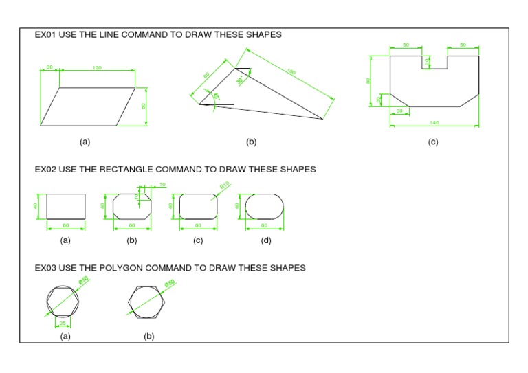 Ex01 Use The Line Command To Draw These Shapes | PDF