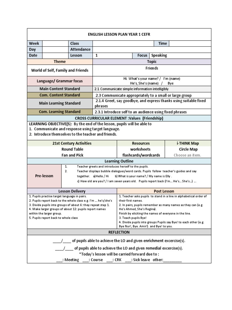 Update Y1 Lesson Plan Week 5 | PDF | Word | Lesson Plan