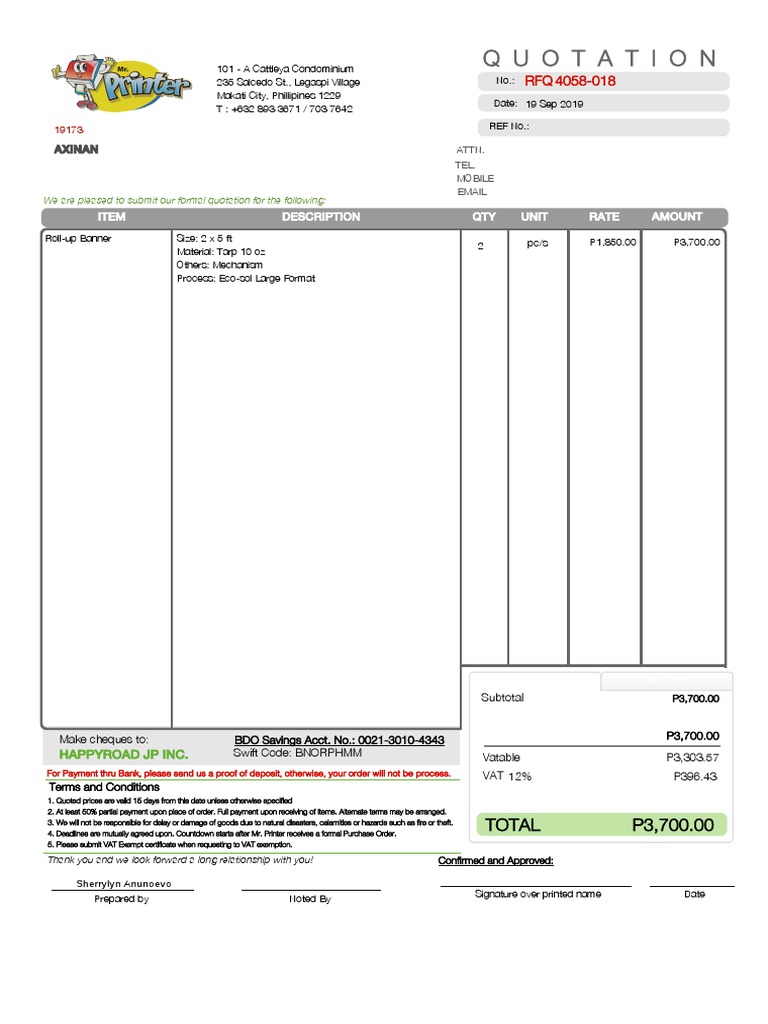 Q U O T A T I O N: Item Description QTY Rate Amount Unit | PDF | Value ...