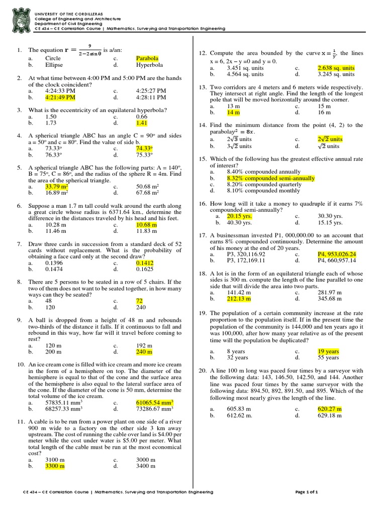 Math Problem Set | PDF | Sphere | Elementary Mathematics