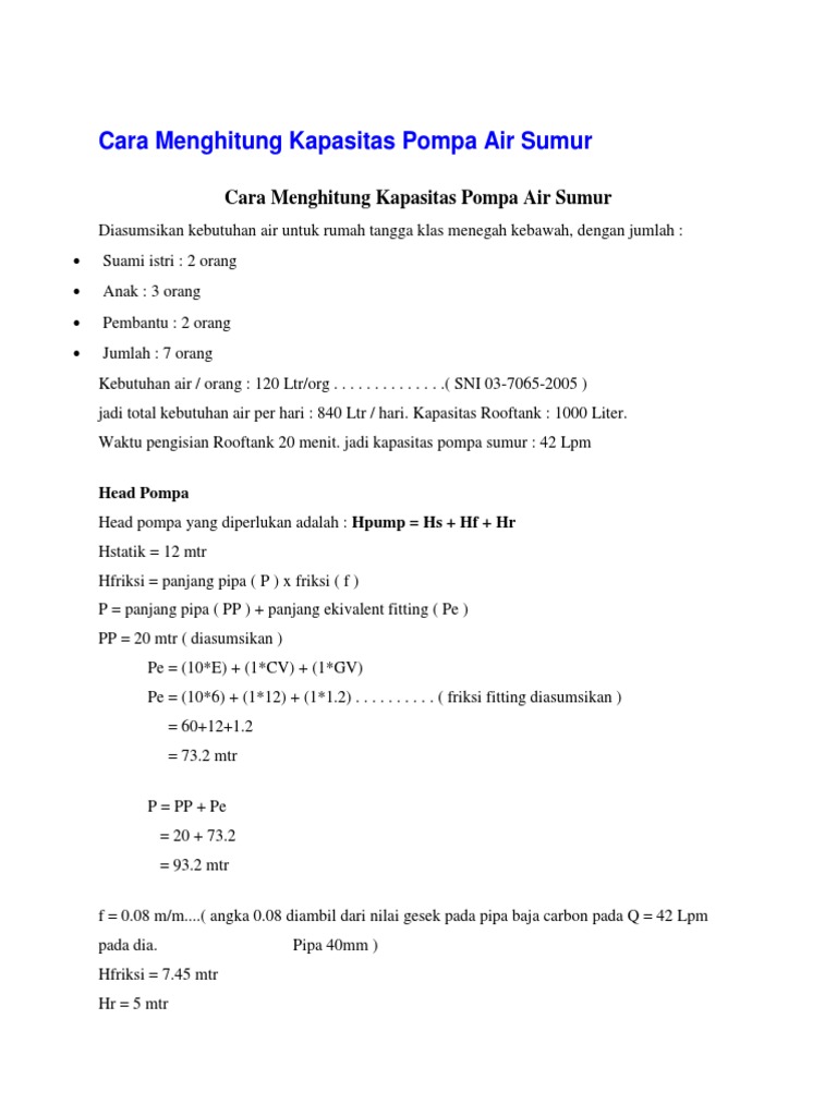 Menghitung Kapasitas Pompa Air | PDF | Griya & Taman | Sains & Matematika
