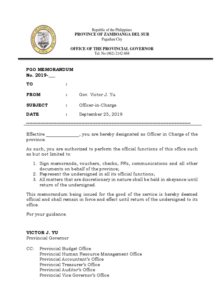 Officer-in-Charge Designation Memo | PDF