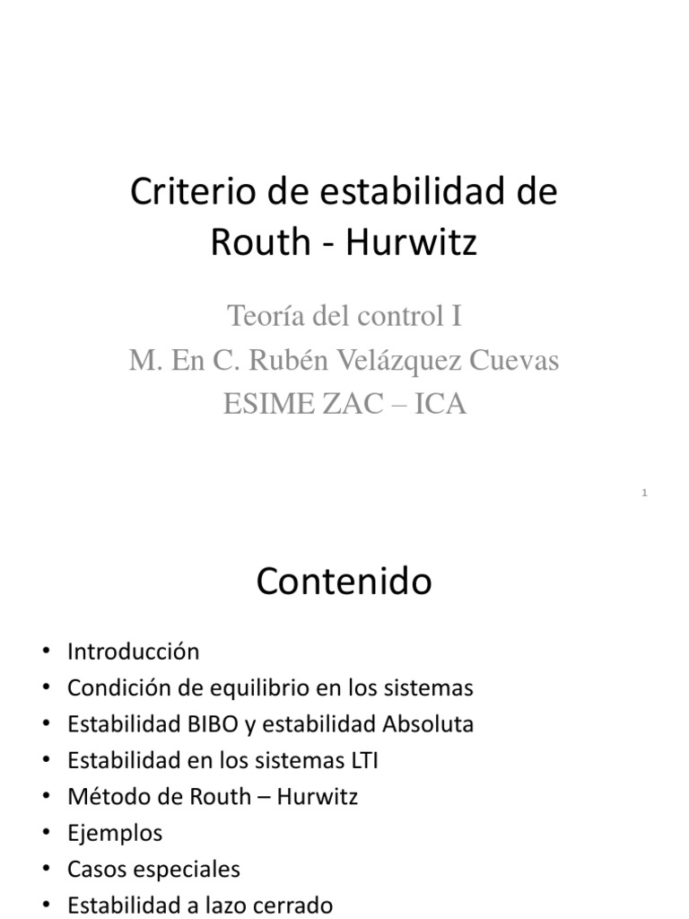 Criterio de Estabilidad de Routh | PDF | Péndulo | Valores propios y ...