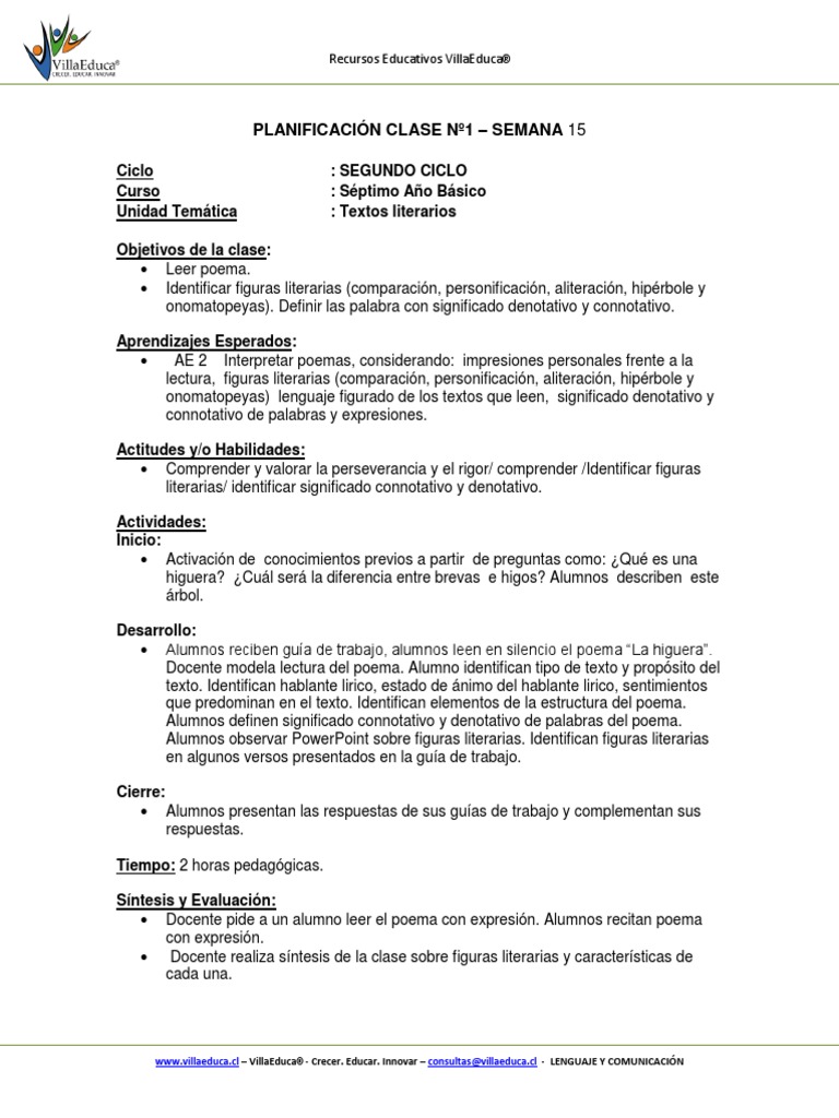 Planificacion Clase Lenguaje 7b Semana 15 2014 | PDF | Evaluación | Comunicación