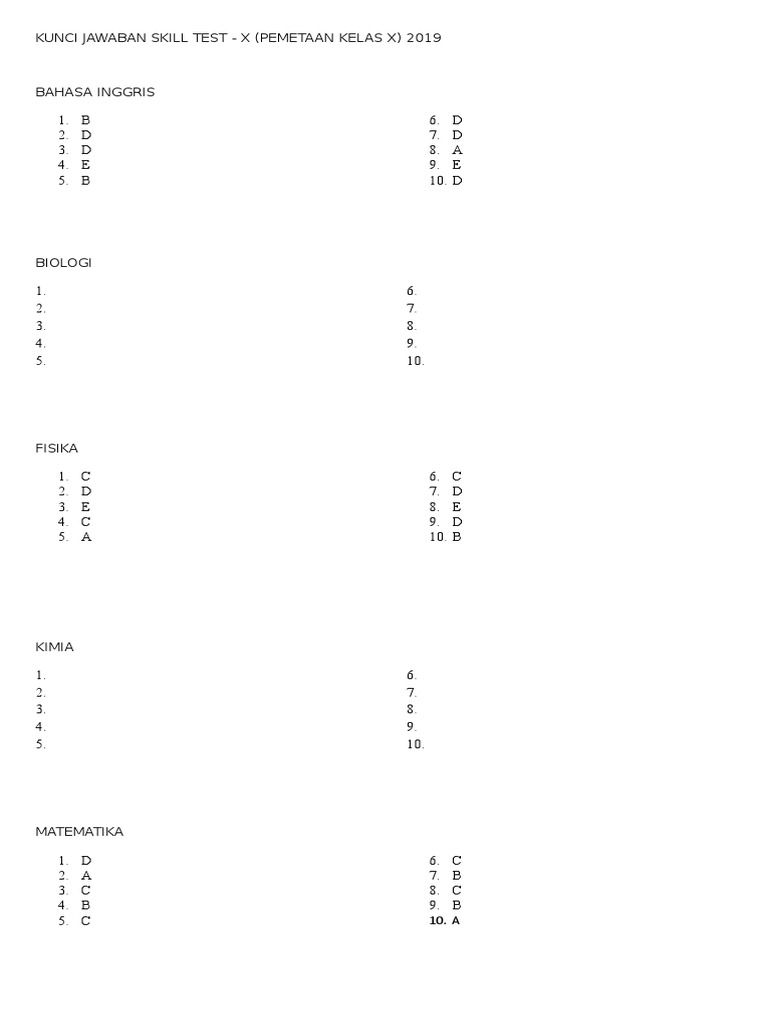 Kunci Jawaban Skill Test 2019 | PDF