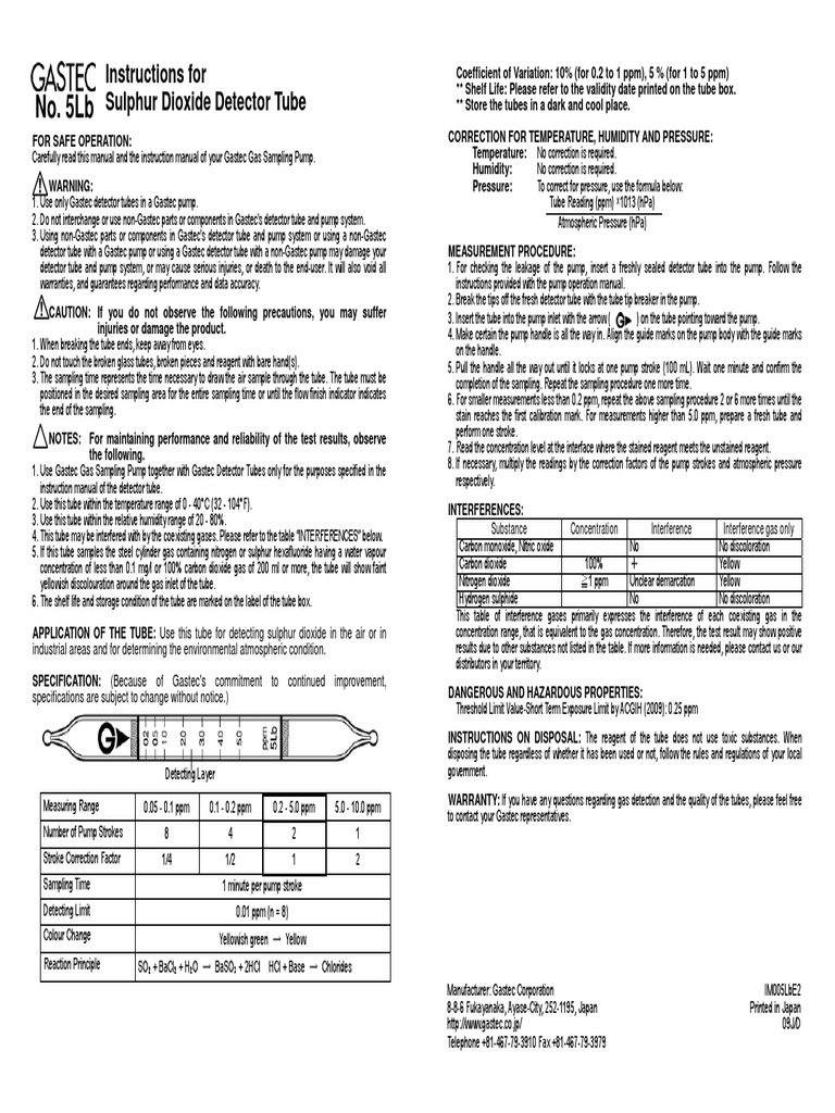 5LB - SO2 - Instructions | Download Free PDF | Gases | Pump