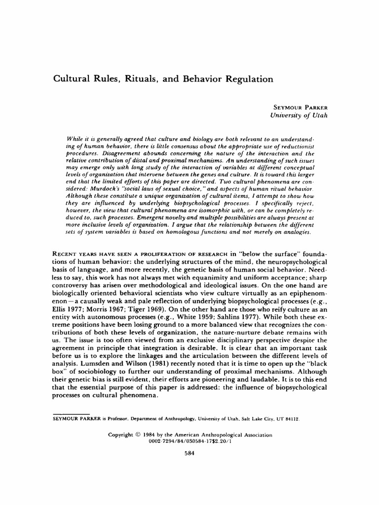 Cultural Rules, Rituals, and Behavior Regulation: Seen A Proliferation ...