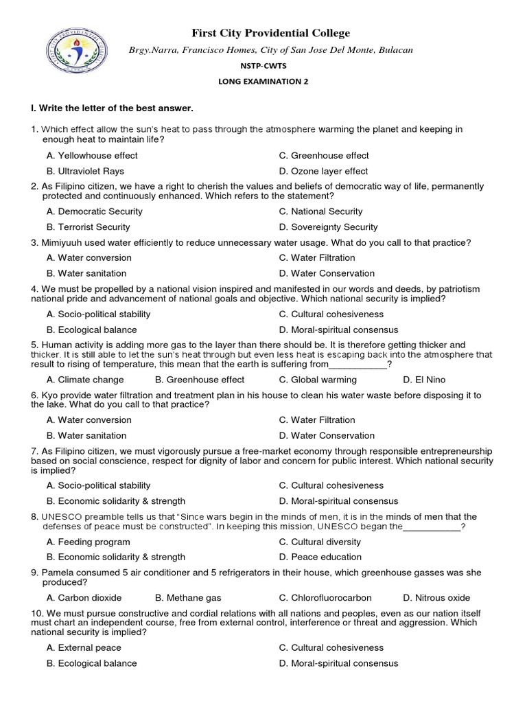 NSTP Exam 2 | PDF | Global Warming | Atmosphere