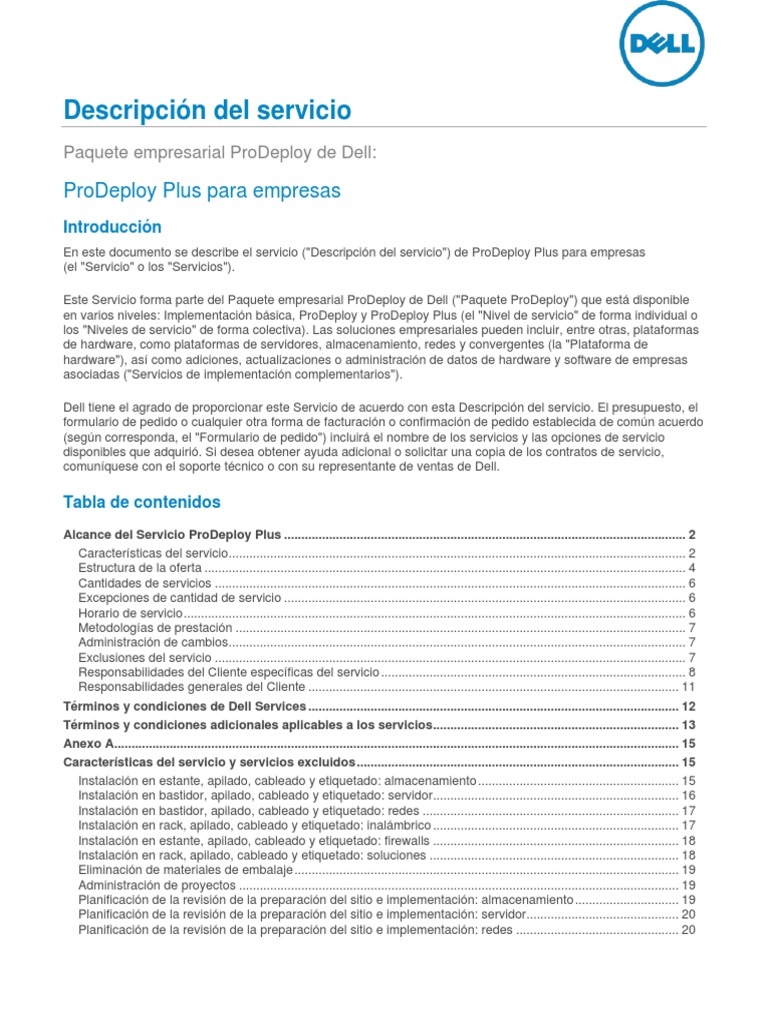 Prodeploy Plus Service Description Es-Xl | PDF | Dell | Software