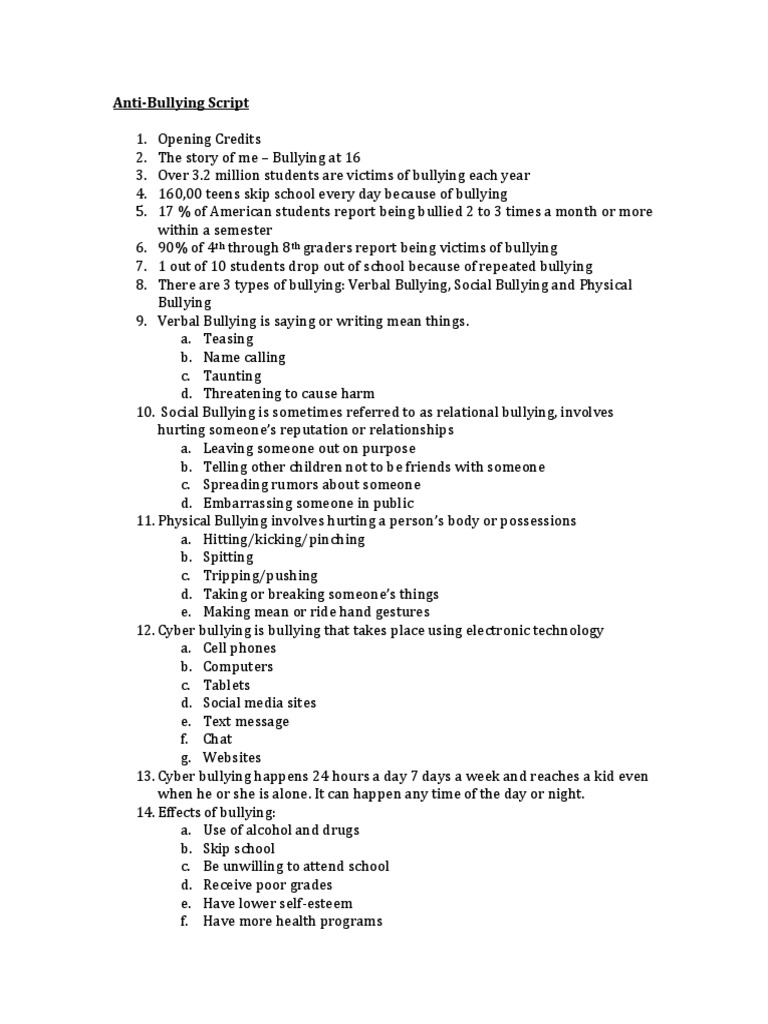 Anti-Bullying Awareness Script | PDF | Bullying | Cyberbullying
