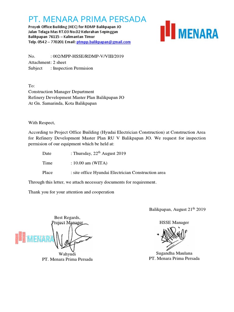 Request for Inspection Permission | PDF | Business