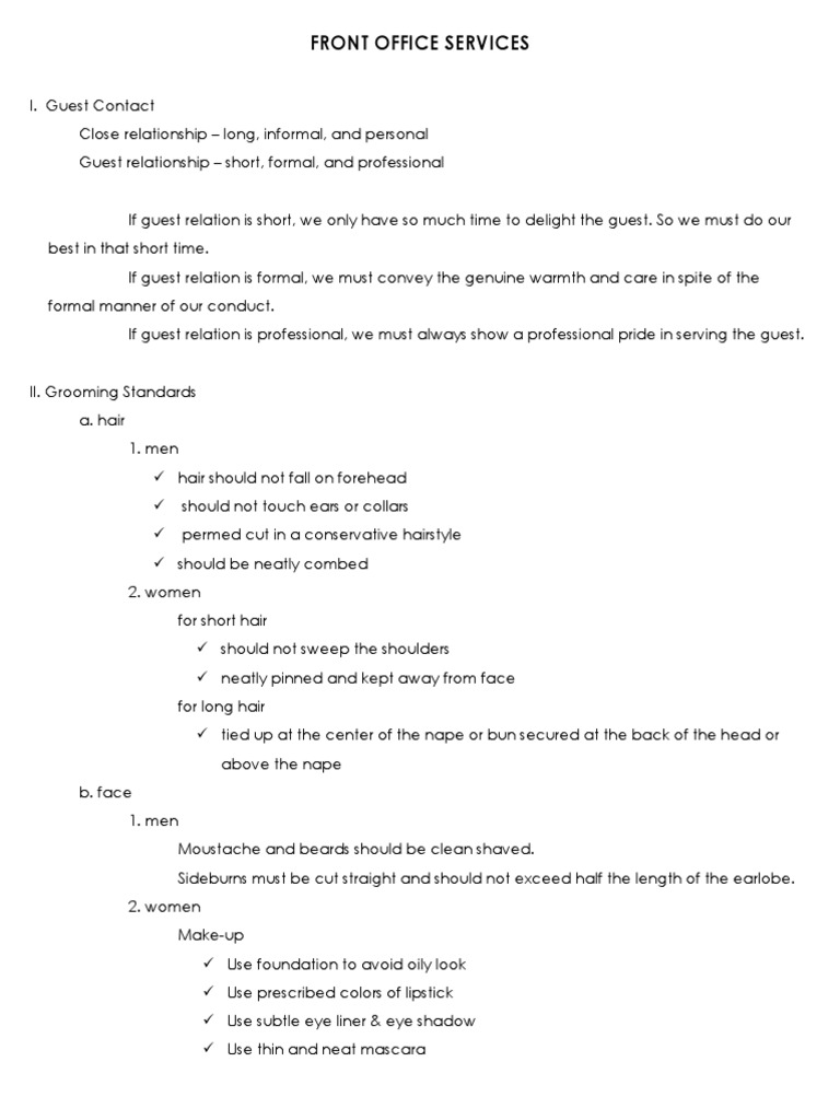 Front Office Services | PDF | Meal | Hotel