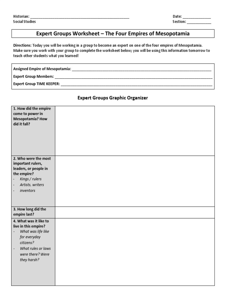 Expert Groups Worksheet - The Four Empires of Mesopotamia | PDF ...