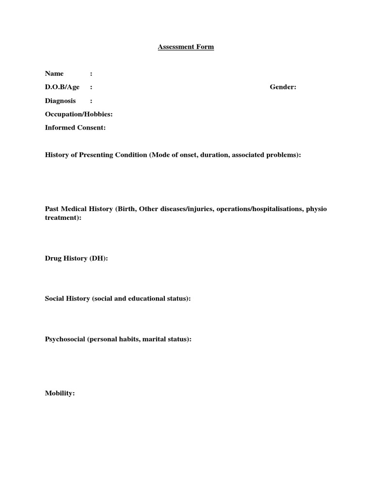 Subjective Assessment Form | PDF | Physical Therapy | Human Leg