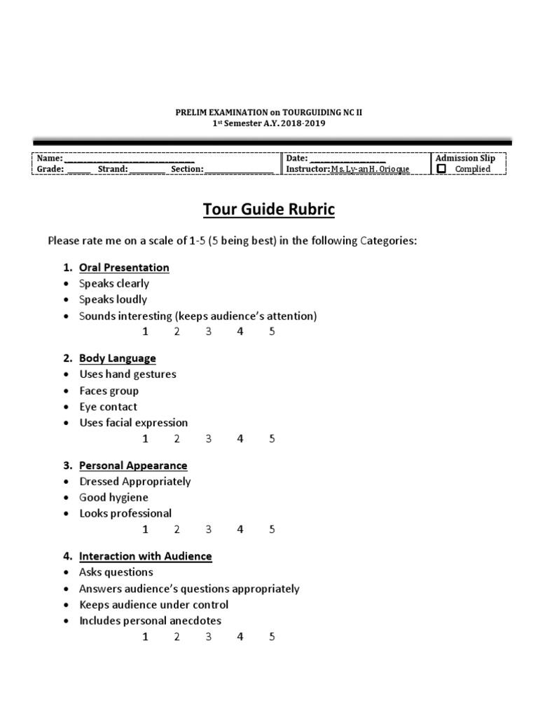 Tour Guide Rubric: 1. Oral Presentation | PDF