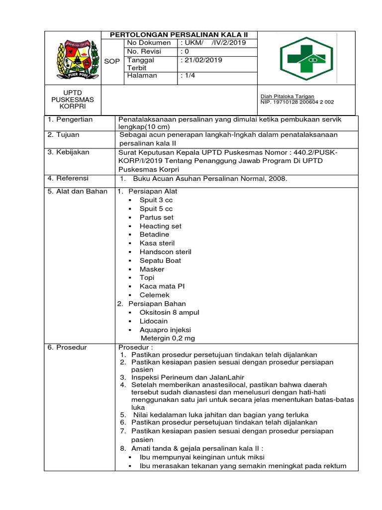 Sop Pertolongan Persalinan Kala Ii | PDF | Kesehatan Holistik