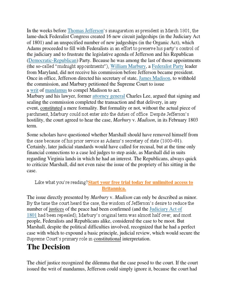 The Decision: Thomas Jefferson | PDF | Marbury V. Madison | Supreme Courts