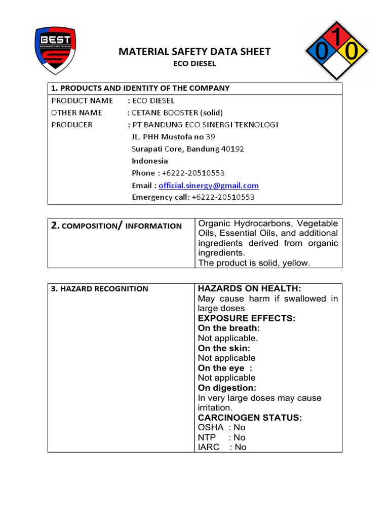 Eco Diesel Msds | PDF | Fires | Combustion