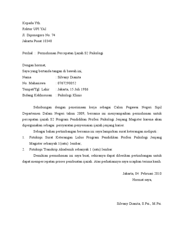 Surat Permohonan Percepatan Ijazah | PDF