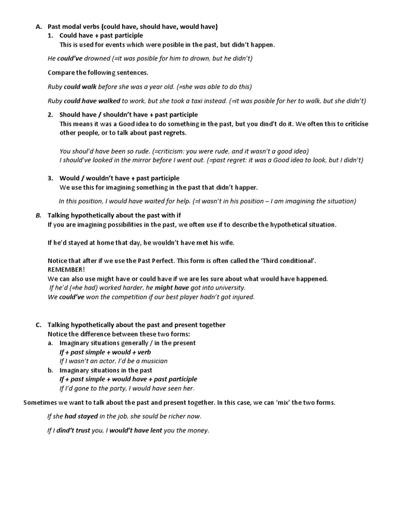 Past Modal Verbs | PDF | Perfect (Grammar) | Morphology