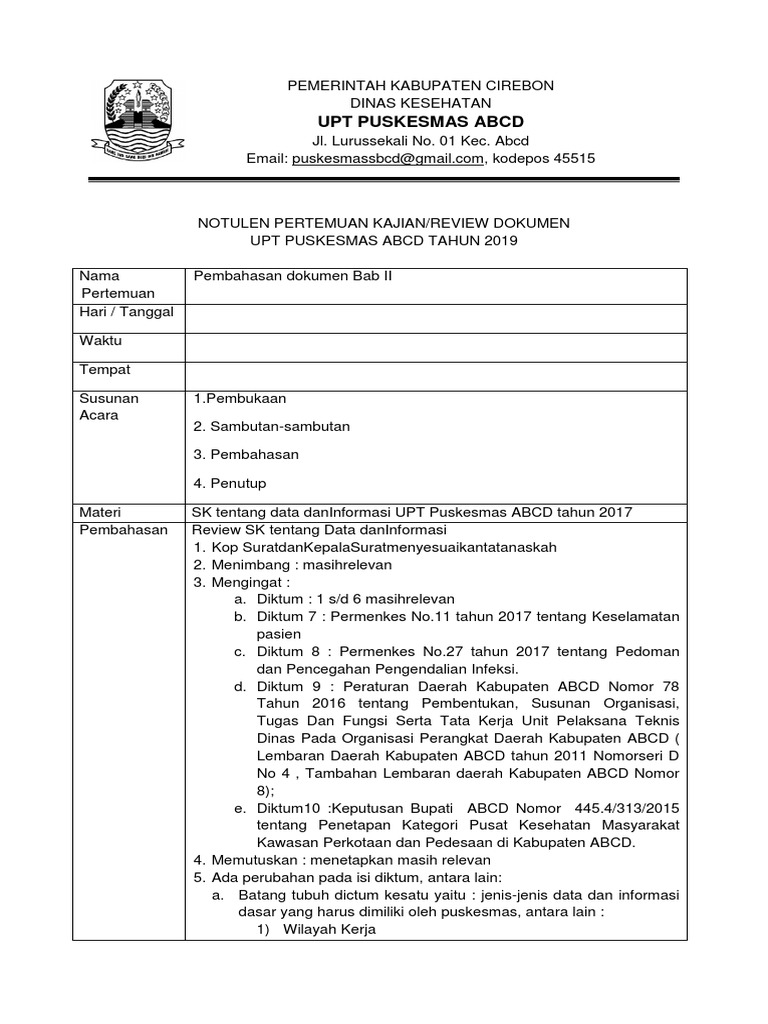 Notulen Review Dokumen Puskesmas 2019 | PDF