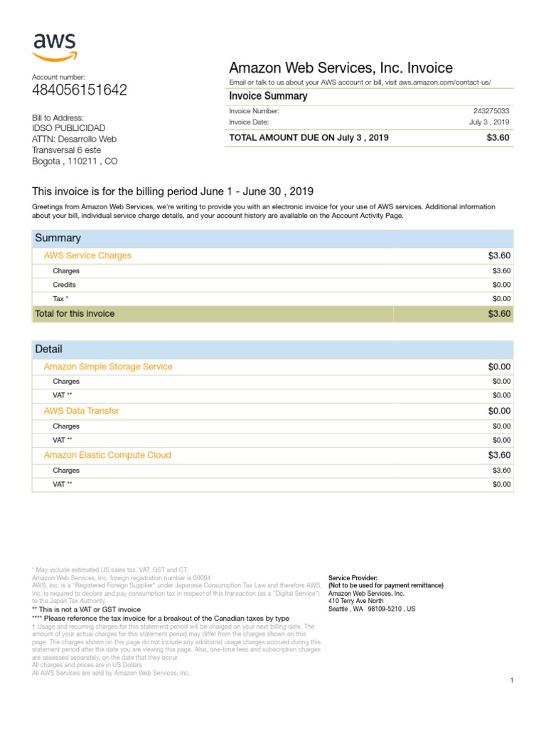 AWS invoice details for IDSO PUBLICIDAD | PDF | Invoice | Amazon Web ...