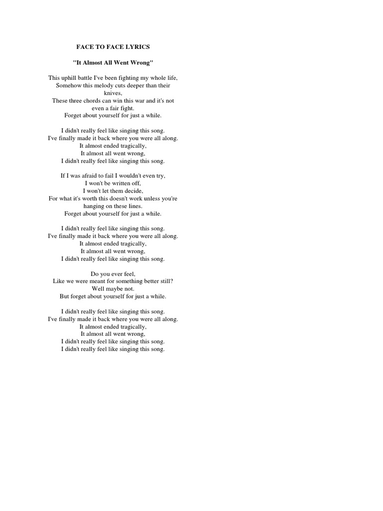 Face To Face Lyrics | PDF