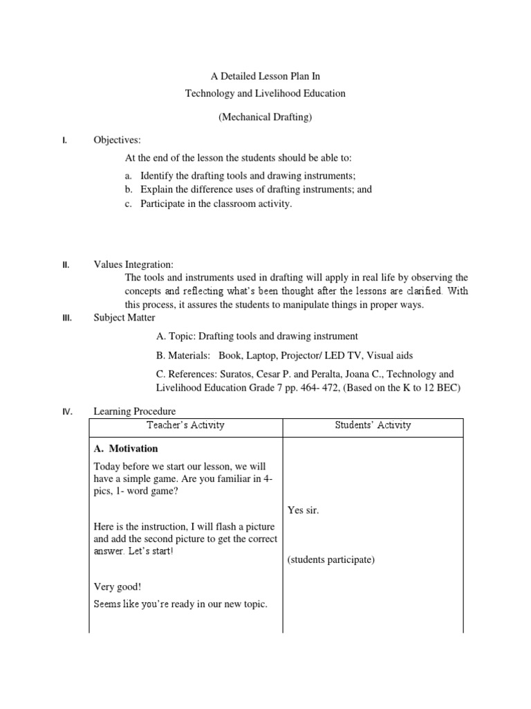 Drafting Lesson Plan | PDF | Drawing | Pencil