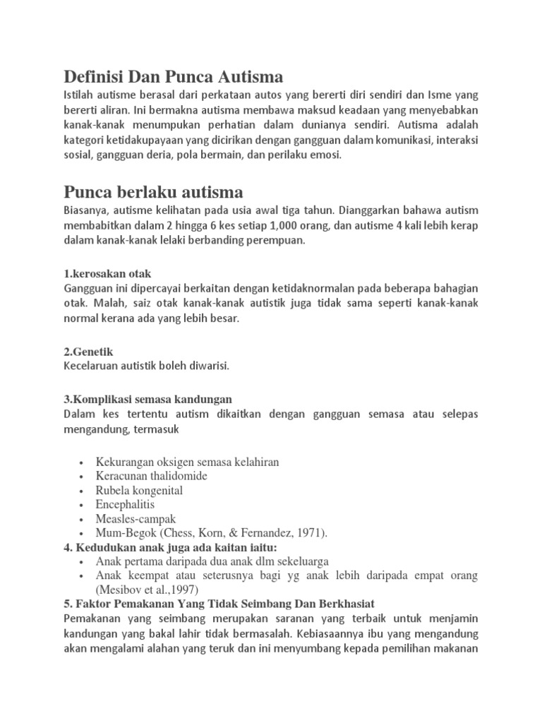 Definisi dan Punca Autisma | PDF